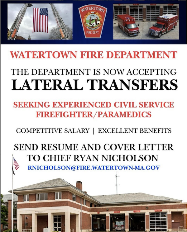 Watertown Fire Department Seeking Transfers to Fill Openings for ...